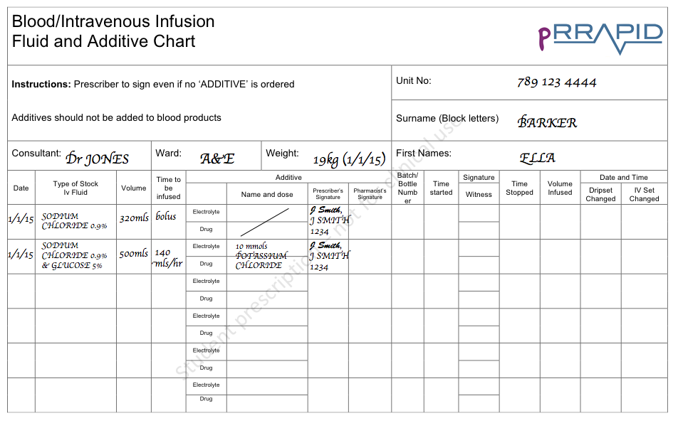 completed infusion chart